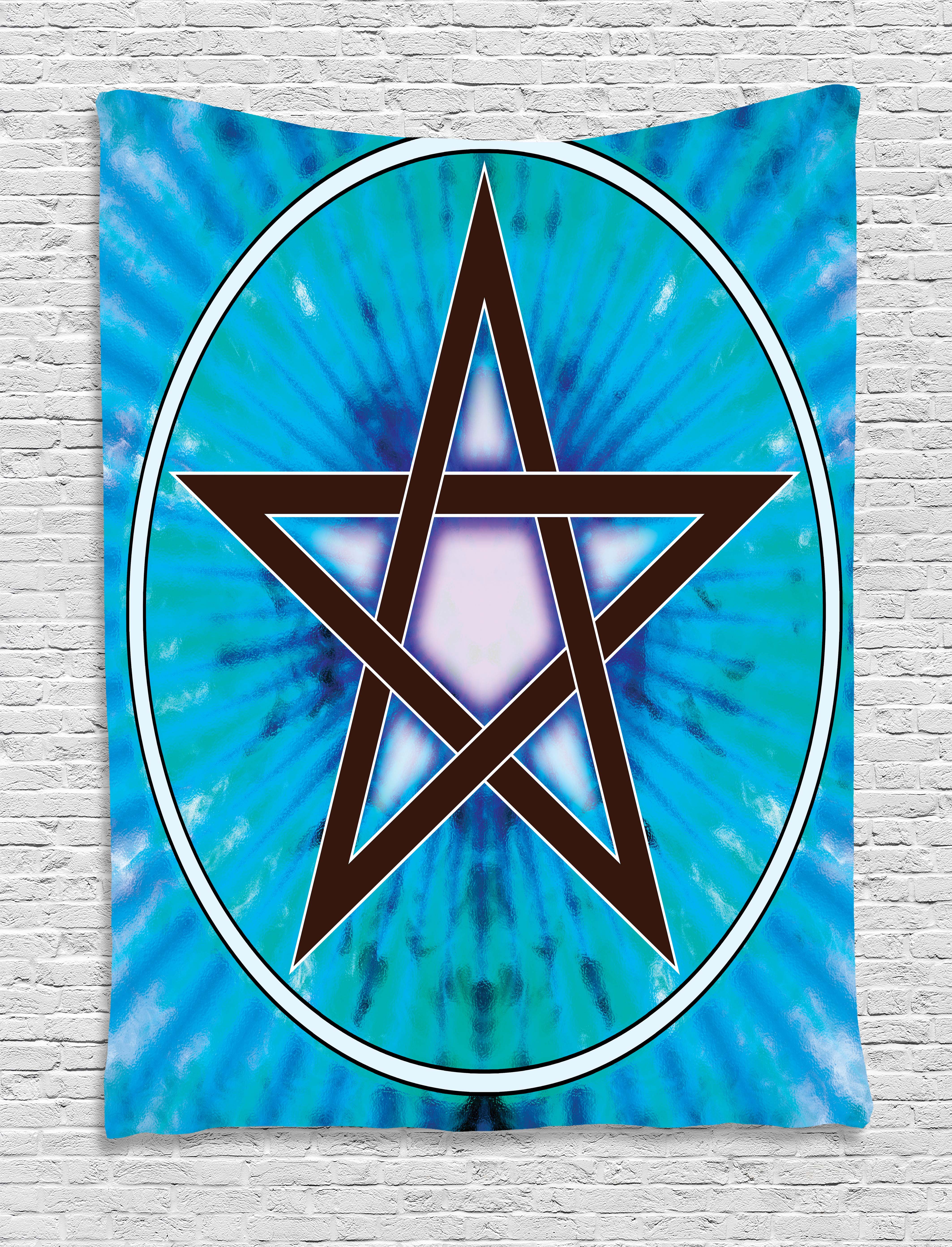 Pentacle Tapestry, Interlaced Pentagram Star Framed by Circular Shape ...