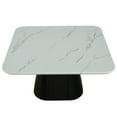 Contemporary Style Square Coffee Table Faux Marble Top Reeded Drum Base ...