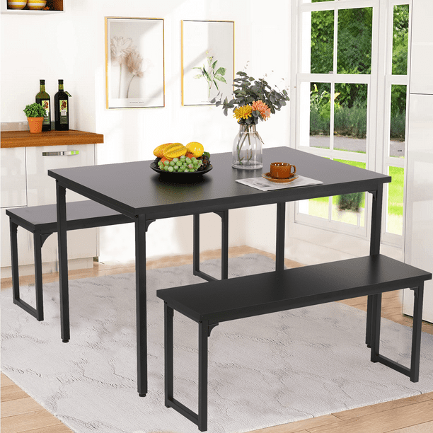 Dining Table Set for 4, 3 Piece Kitchen Table Set with 2 Benches ...