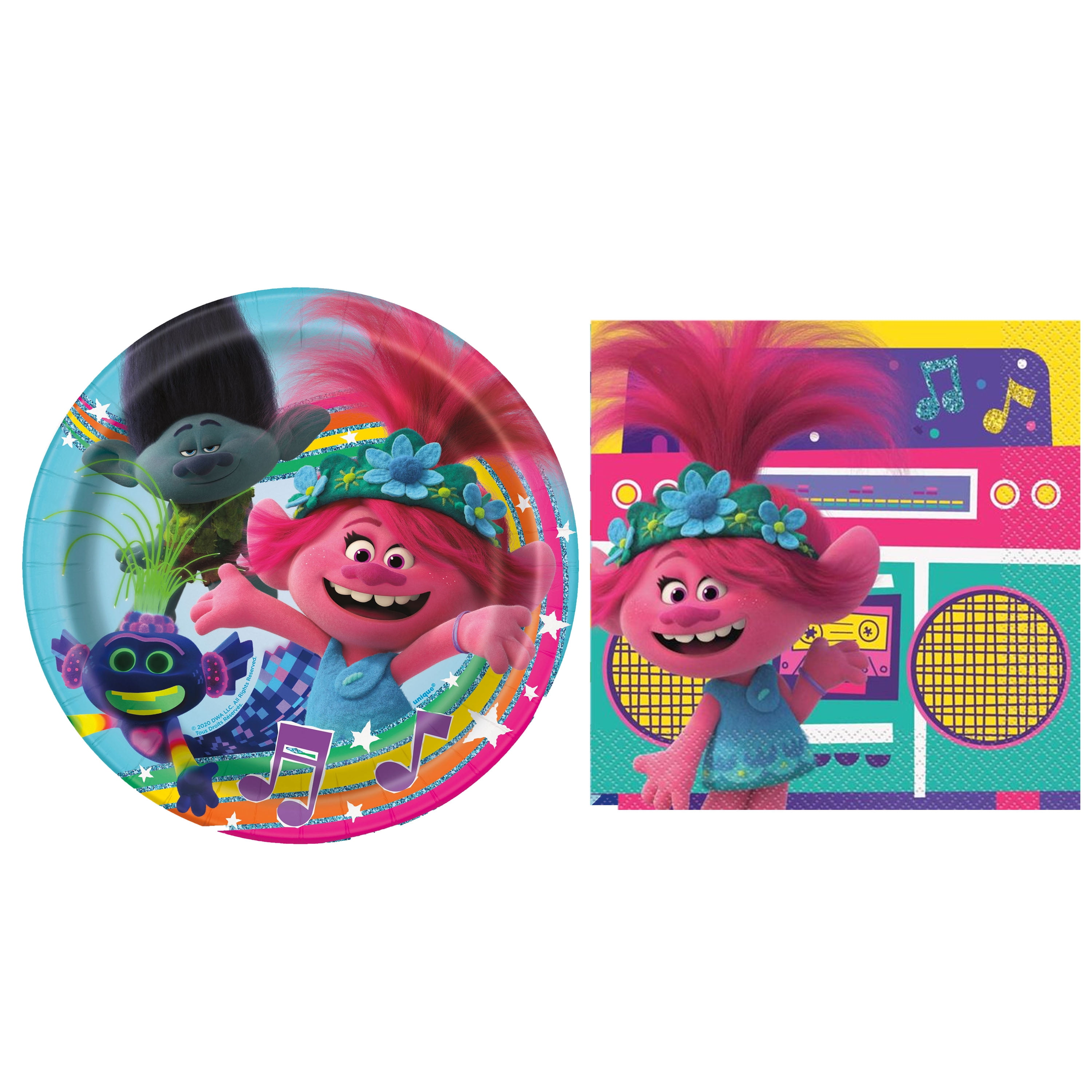 Trolls Have Poppy Day Dessert Bundle: 16- 7 Inch Square Plates and 16 ...