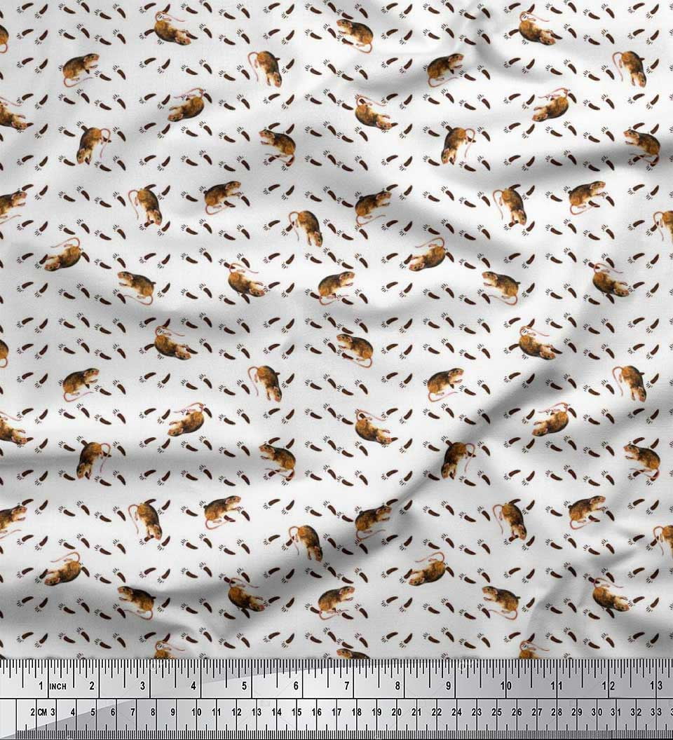 Soimoi Satin Silk Fabric Footprint & Rat Animal Print Fabric by Yard 42 ...