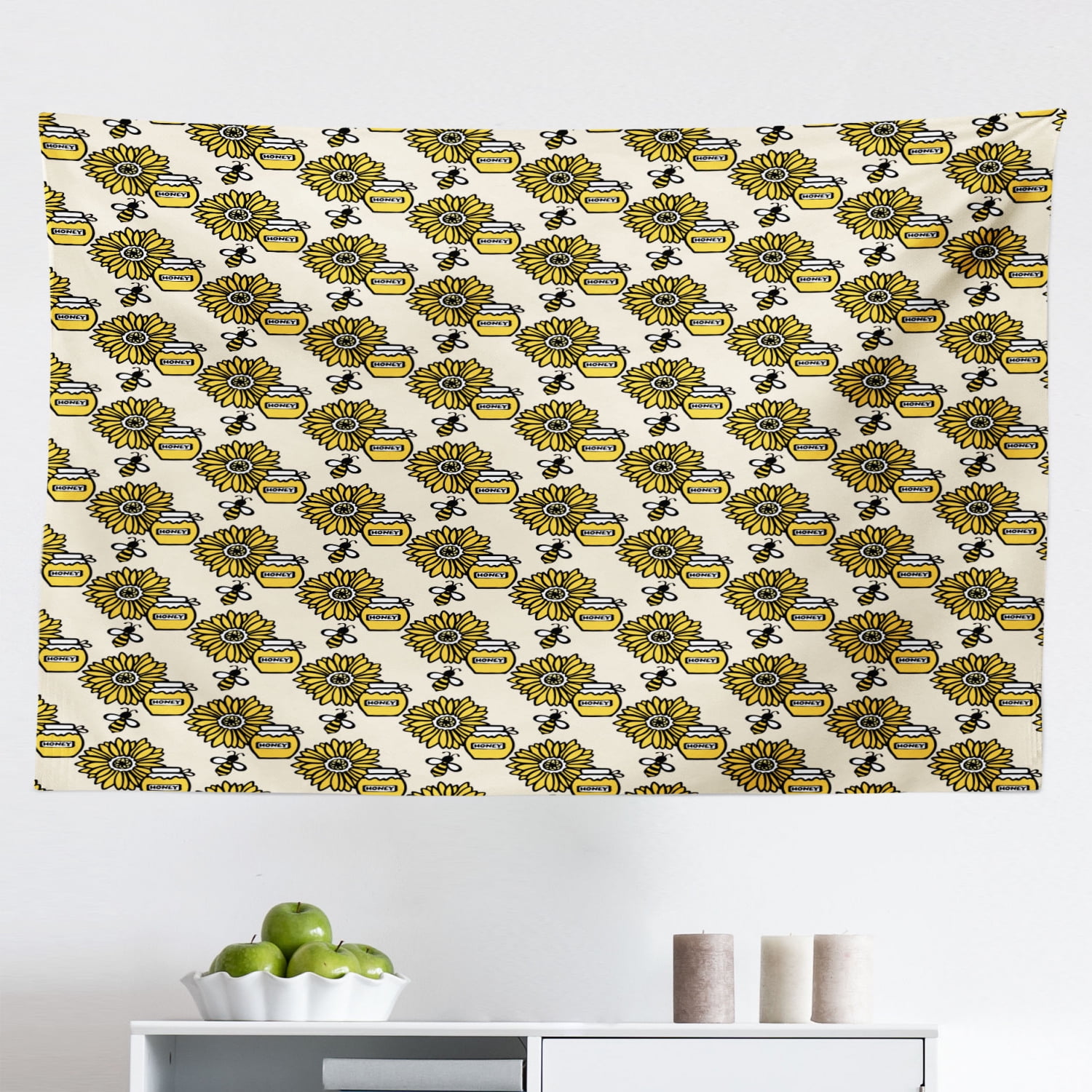 Queen Bee Tapestry, Hand Drawn Flying Insects on a Plain Background ...