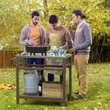 Portable BBQ Grill Table - Outdoor Prep Cart with Stainless Steel Top ...