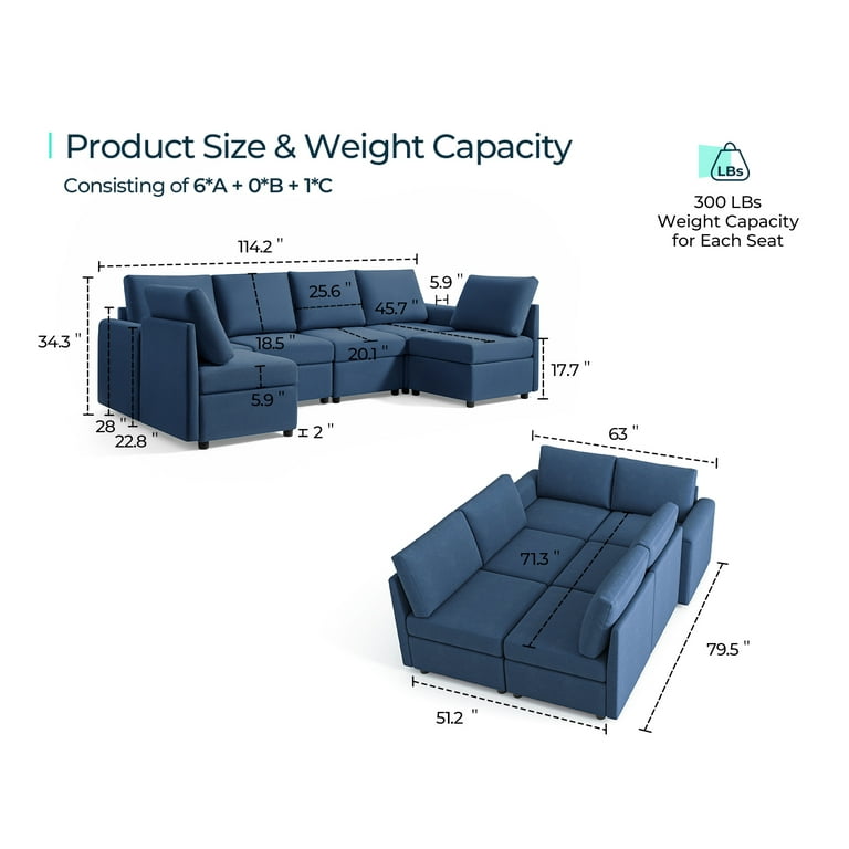 Lovesac sectional dimensions store