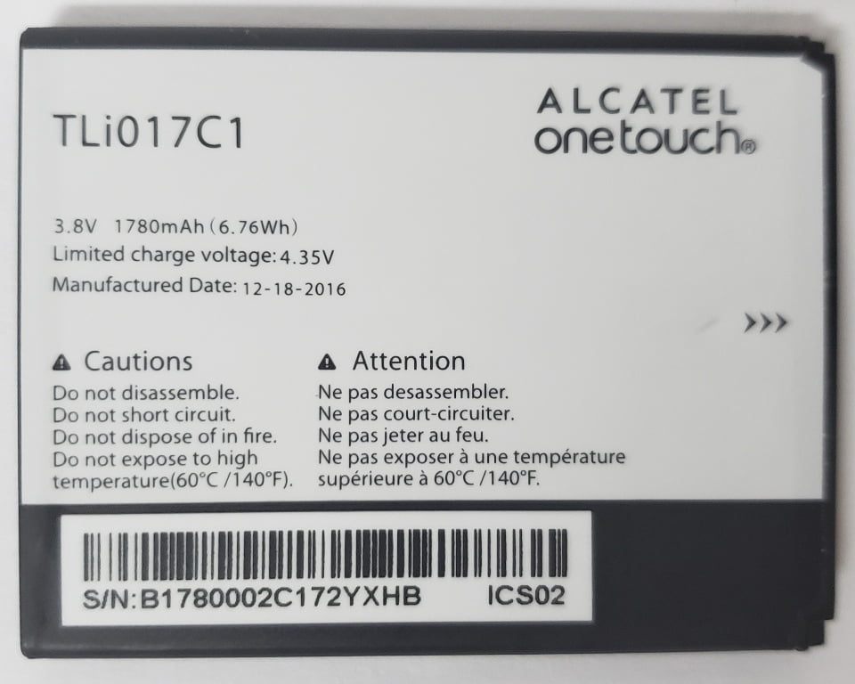 Alcatel OneTouch Cell Phone Battery TLi017C1 1ICP6/46/56 3.8V 1780mAh 6 ...
