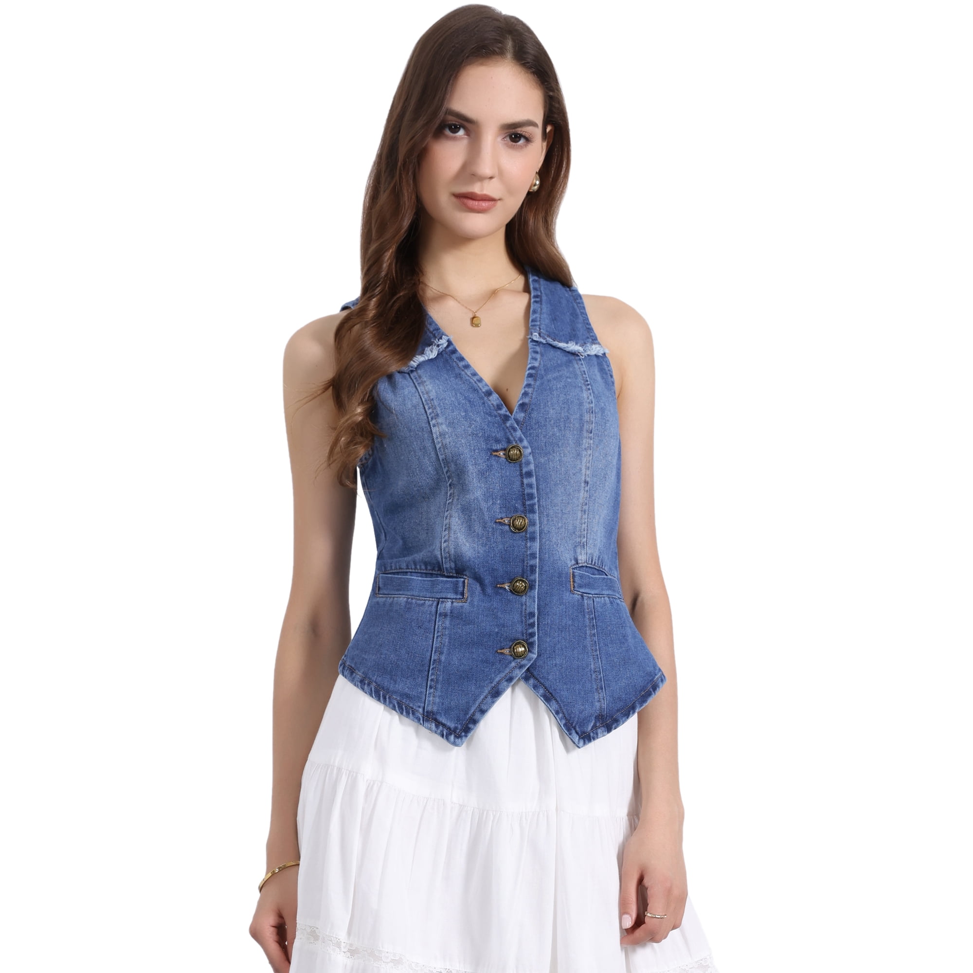 Click here for Inspire Chic Womens Denim Vests Sleeveless Washed... prices