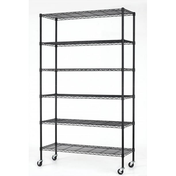 HSS 6 Shelf Wire Shelving Unit Black 48"W x 18"D x 75"H, Capacity 2100 ...
