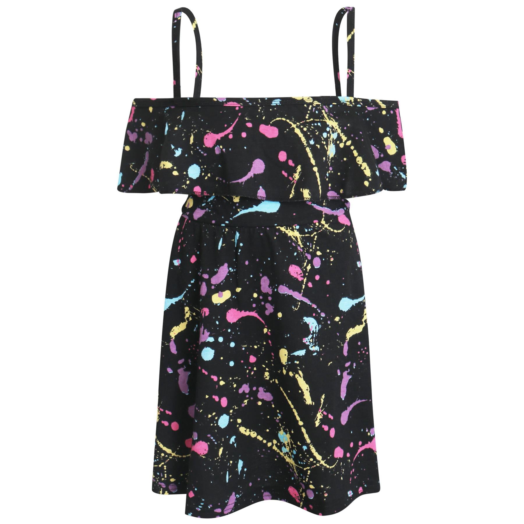 Kids Girls Off Shoulder Dress Trendy Pastel Splash Print Fashion Party ...