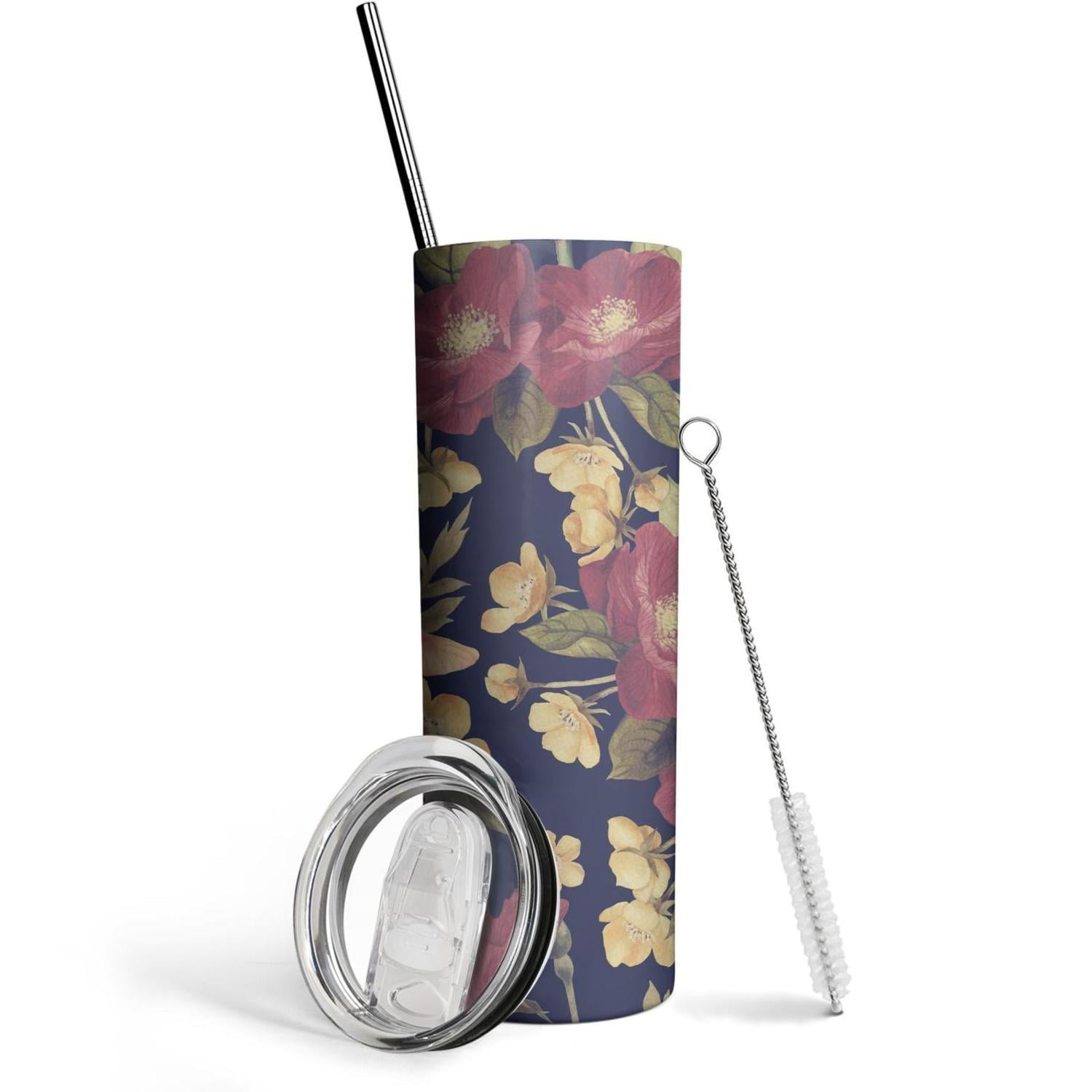 Flower Tumbler 20 Oz Travel Coffee Mug Floral Print Skinny Tumblers ...