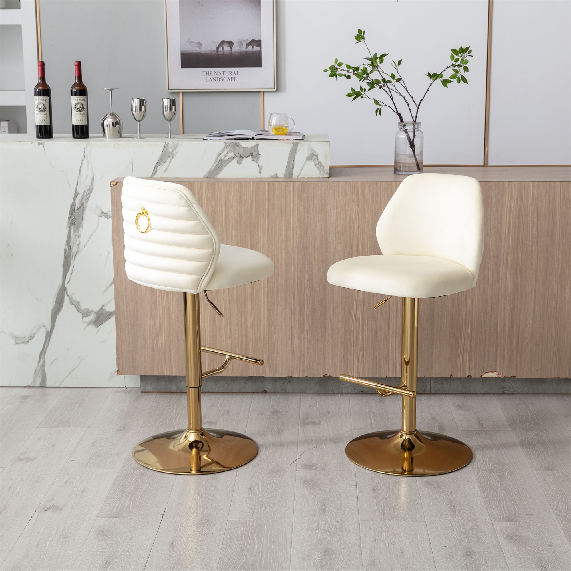 Velvet Swivel Bar Stools Set of 2, Modern Adjustable Bar Stool, Velvet ...