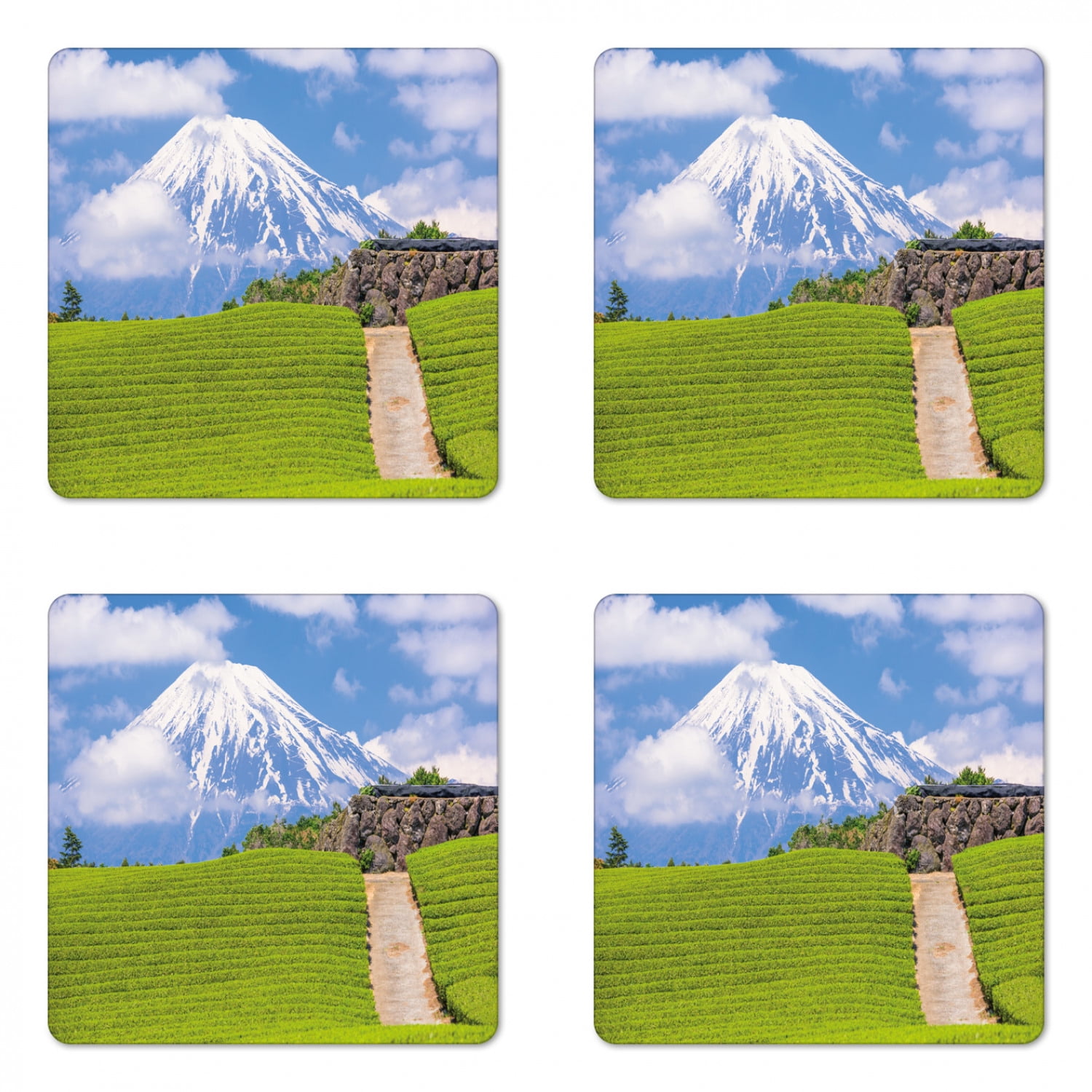 Mountain Coaster Set of 4, Tea Fields of Japan Meadow View Tranquil ...