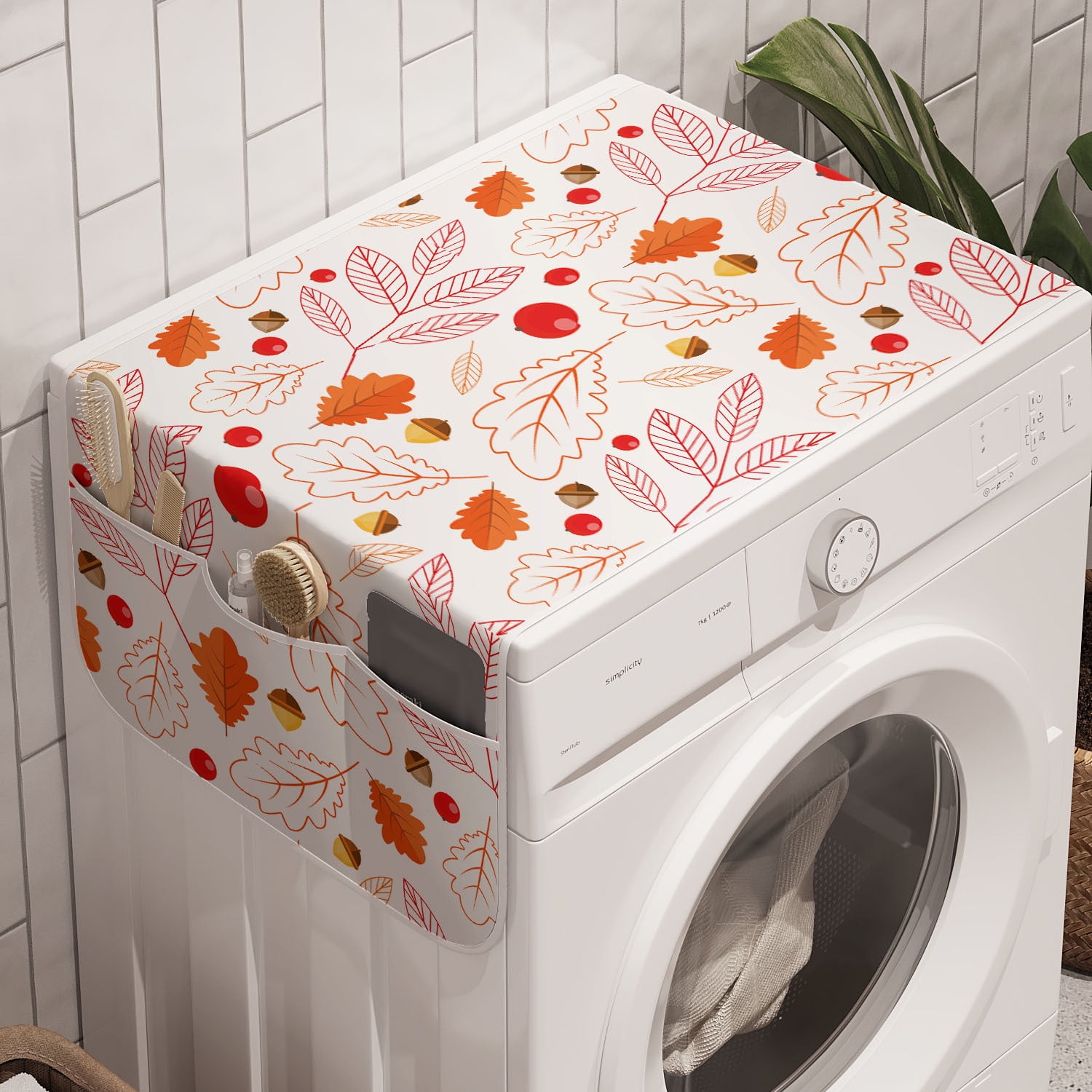 Autumn Washing Machine Organizer, Vivid Colors Leaves Acorn Rowan ...