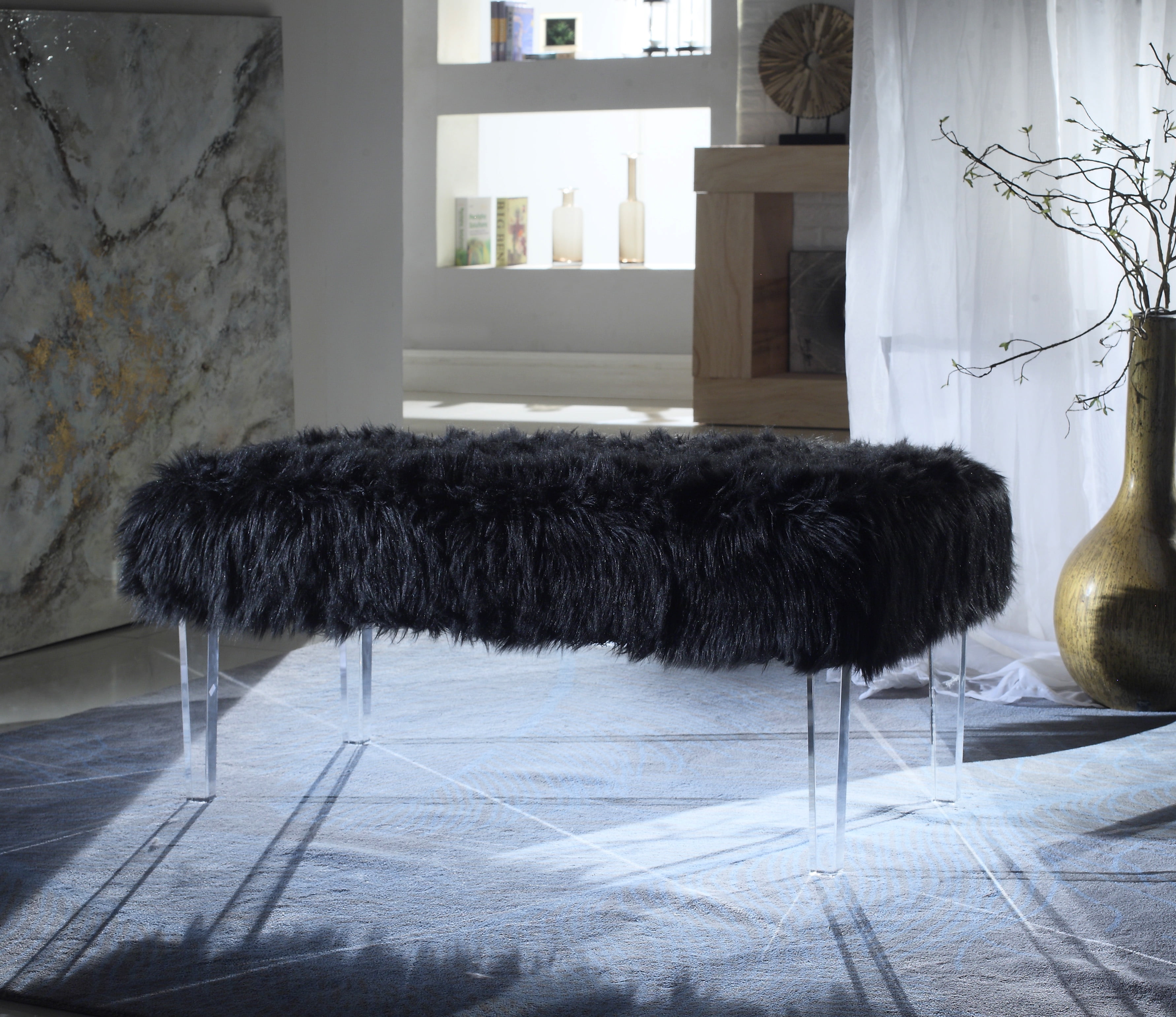 Chic Home Samuel Modern Contemporary Faux Fur Acrylic Leg Bench ...
