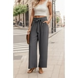 JWD Women's Wide Leg Pants, High Waist Knot, Pockets, Smoky Gray M ...