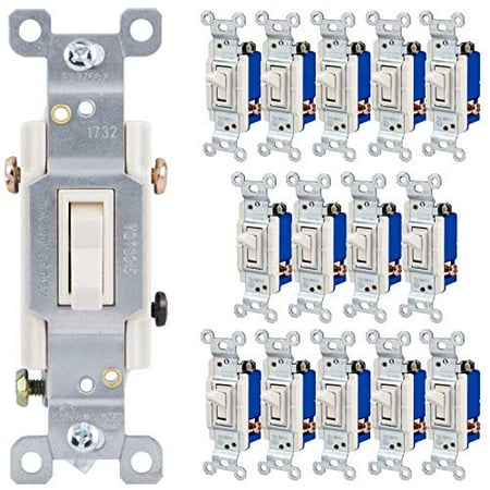 GE, Light Almond, Jasco Grounding 3-Way Switch 15 Pack, Toggle Style ...