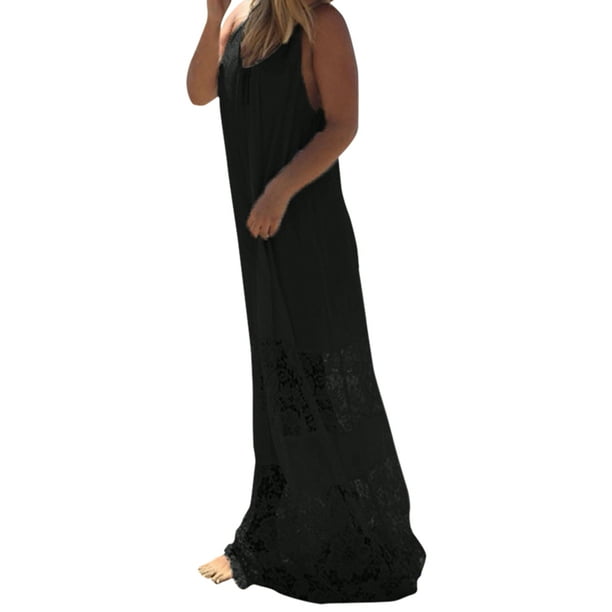 Zanzea Womens Scoop Neck Low Cut Lace Straps Beach Long Maxi Dresses