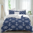 4 Piece Duvet Cover Set Queen, Nautical Anchor Rudder Ocean Theme Soft ...