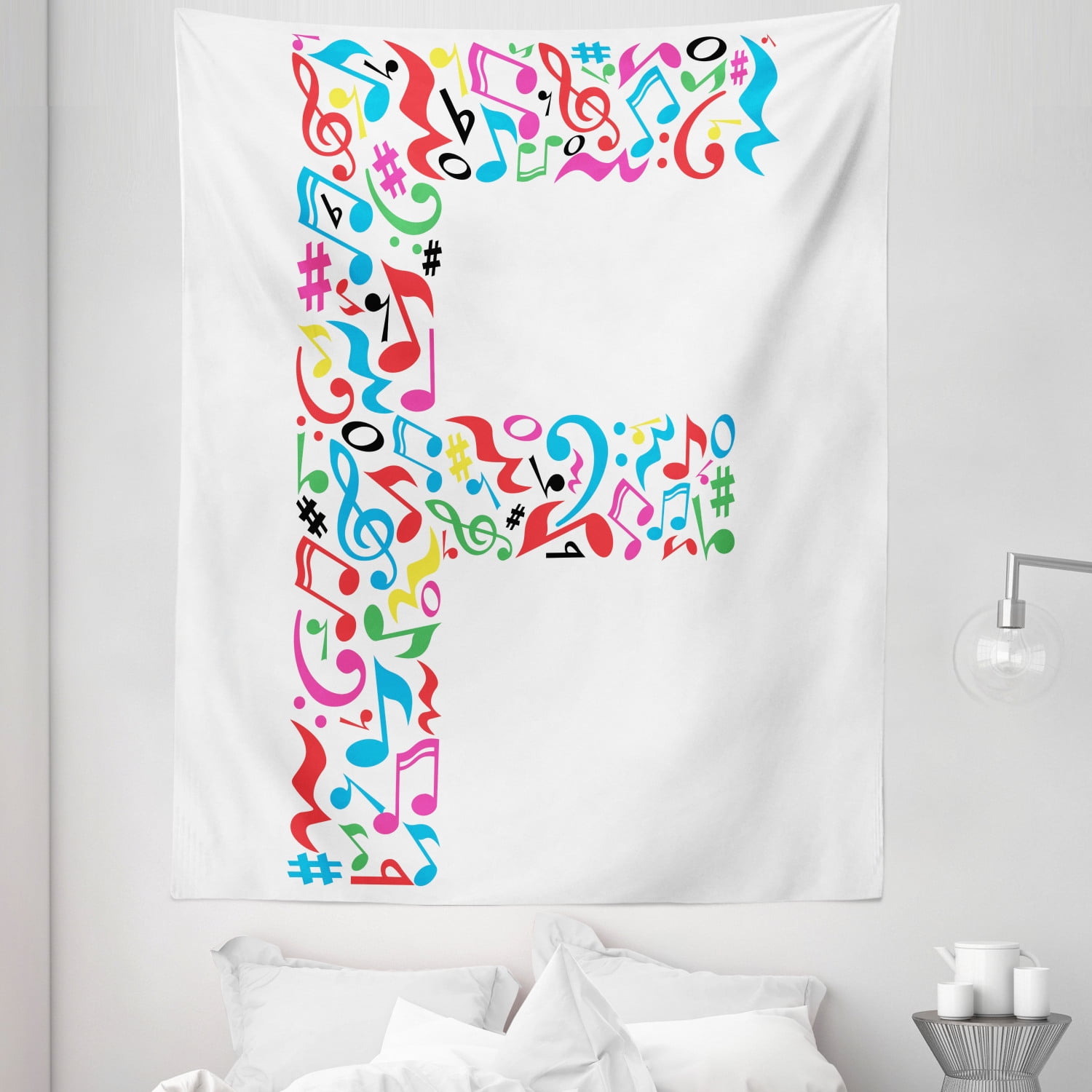 Letter F Tapestry, Letter F Alphabet with Vibrant Music Notes Harmony ...