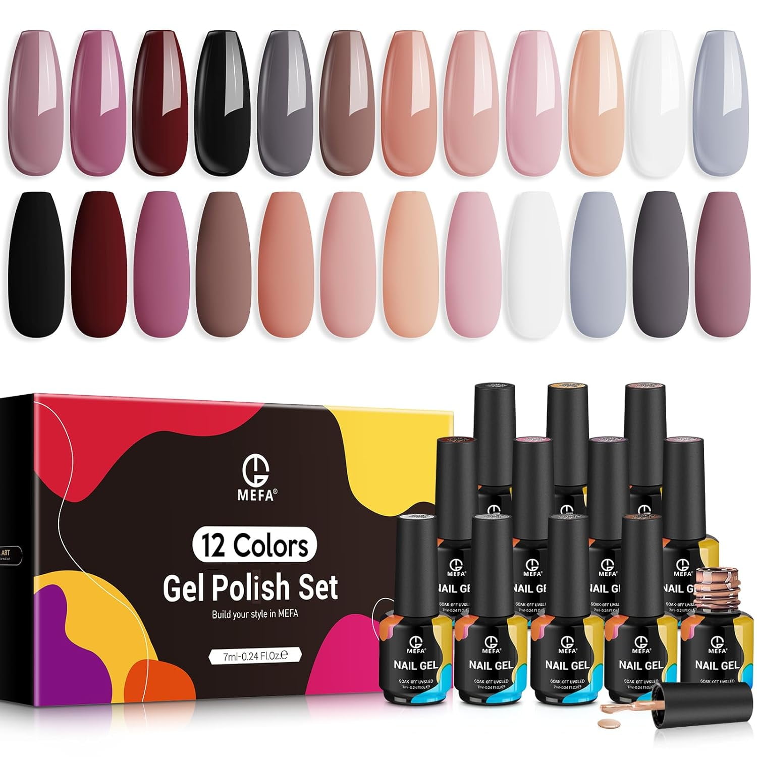 MEFA Kit de esmalte de uñas de gel con luz UV, 56 piezas, 32 colores ...