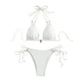 Women Pure Color Two Piece Thong Bikini Set Sexy Halter Triangle