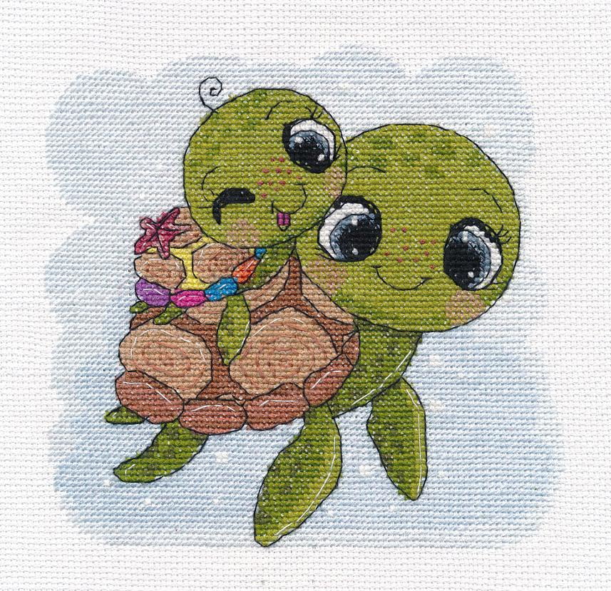 Cross-Stitch Kit Funny Turtles on Aida 14 Count Canvas Kids Cartoon ...