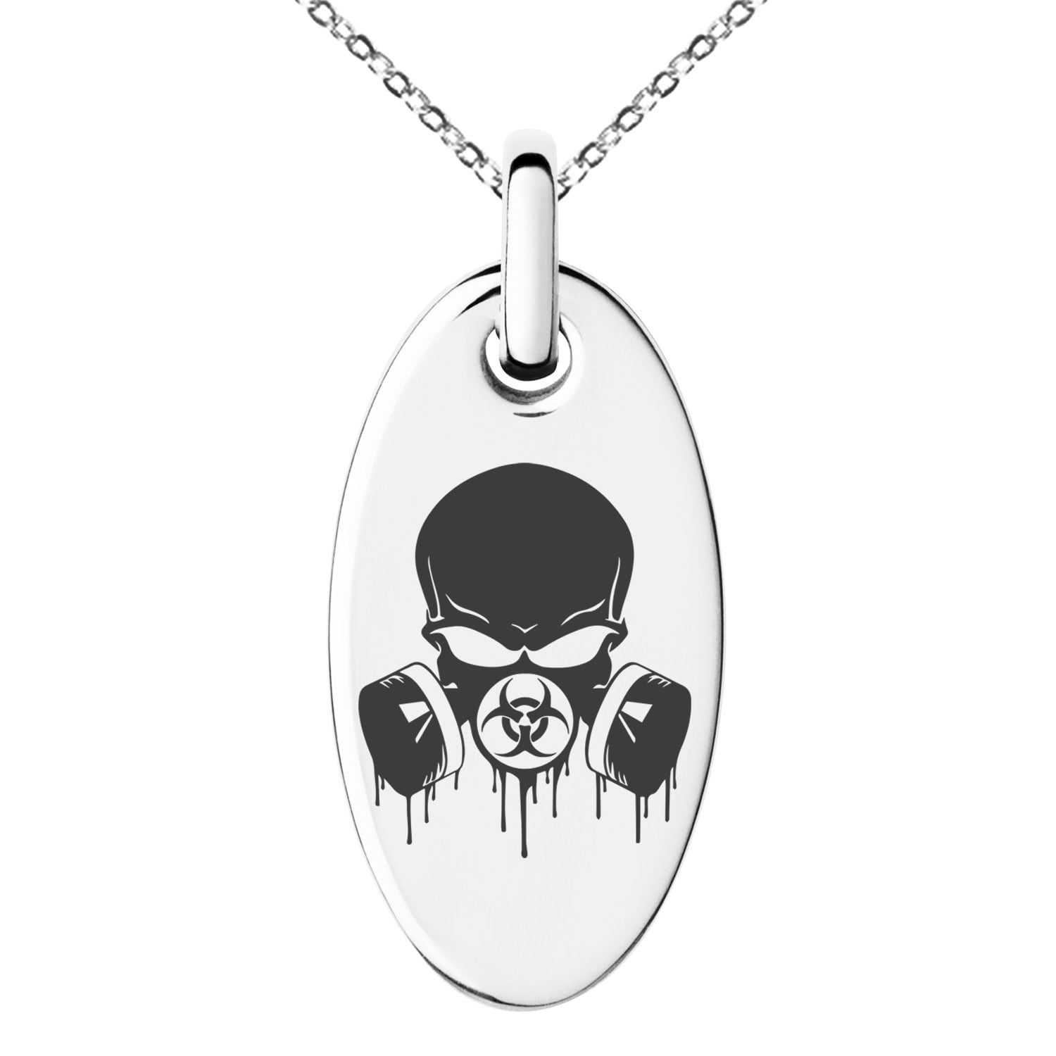 Stainless Steel Biohazard Skull Gas Mask Engraved Small Oval Charm ...