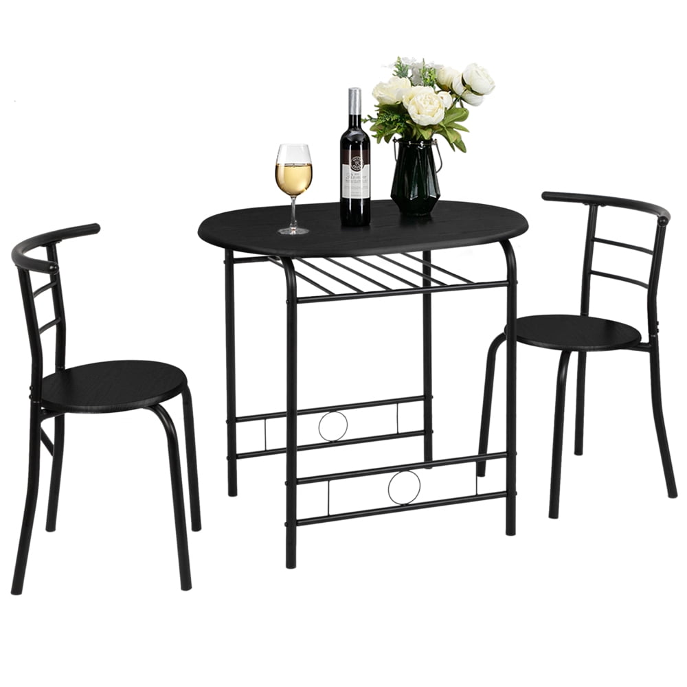 VINGLI Small Dining Table Set for 2,Kitchen Table and 2 Chairs,Black ...
