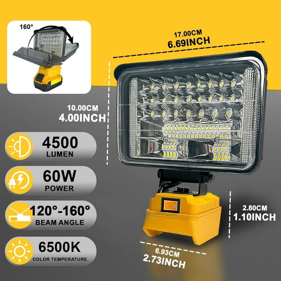 DEWALT DCL050 20V Max LED Area Light, 3 Bright LEDs, 500/250 Lumens ...