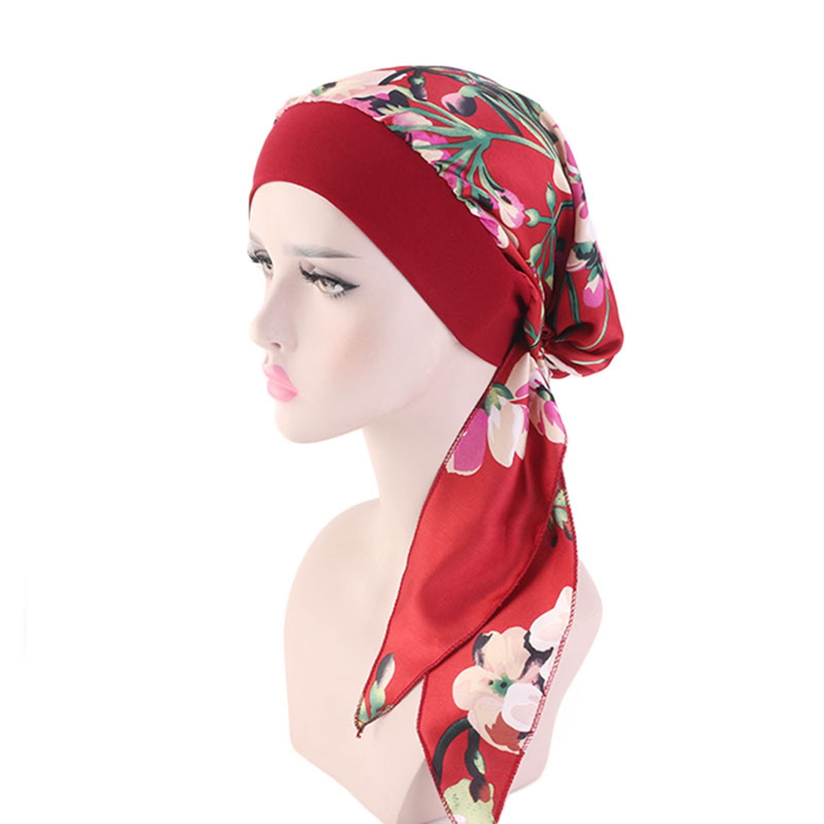 GROFRY Smooth Women Bonnet Vintage Imitation Silk Floral Print Long ...