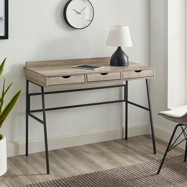 Walker Edison 42" Engineered Wood 3-Drawer Angled Front Desk in Dark ...