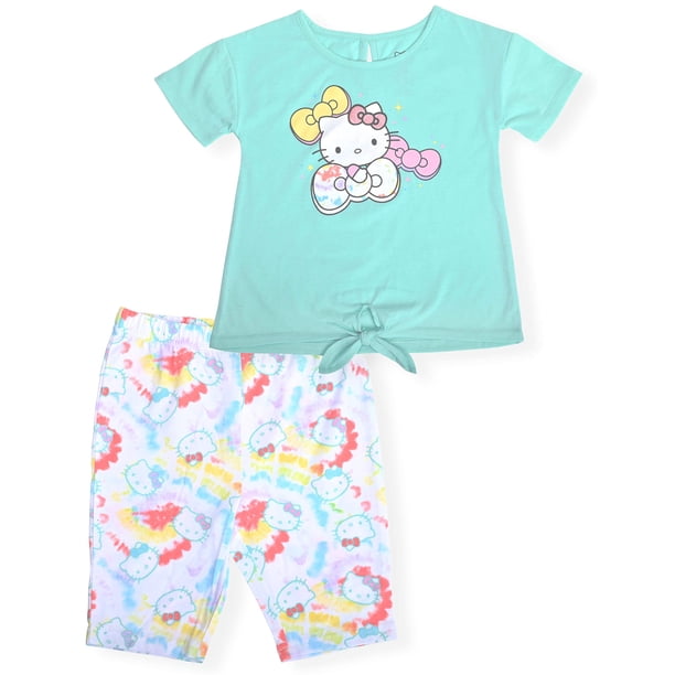 Hello Kitty Girls 2- Piece Fashion Tee Shirt and Active Bike Short Set ...