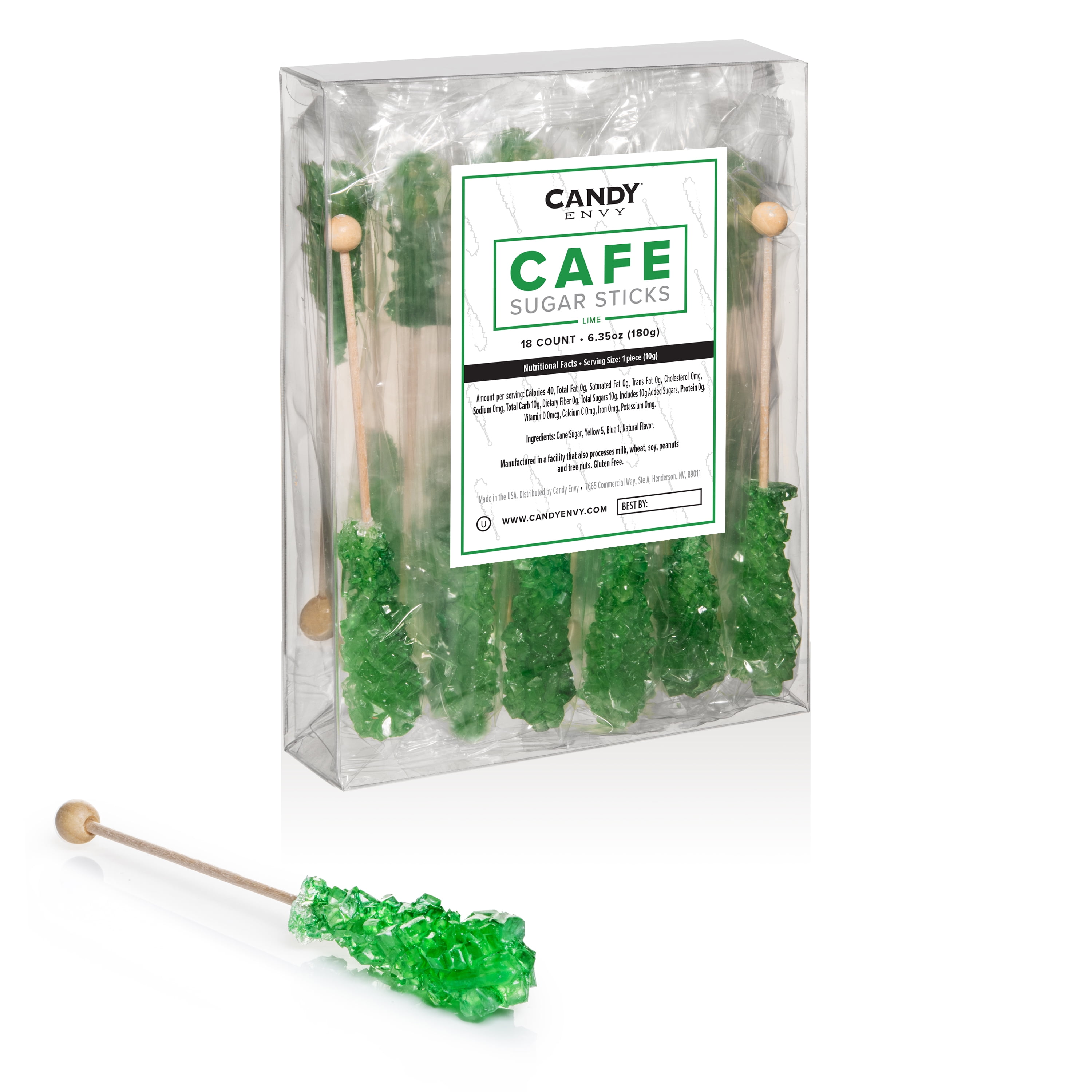 Candy Envy Green Cafe Sugar Sticks, 18 Individually-Wrapped Sugar ...