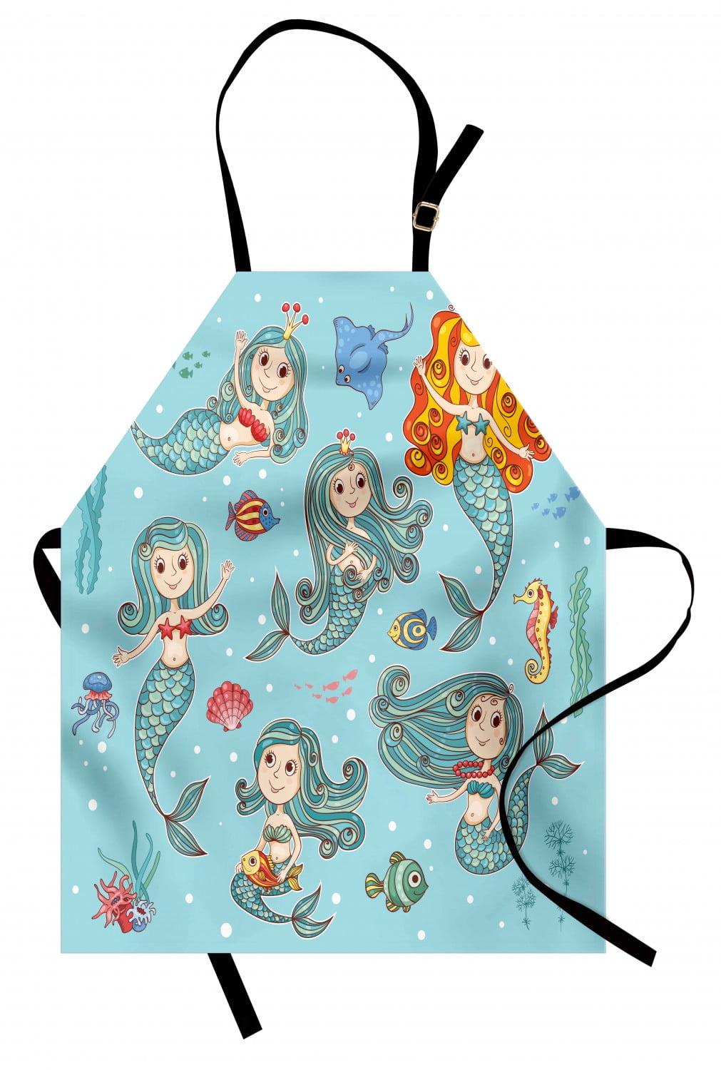 Mermaid Apron Cute Collection of Mermaids with Different Types of Sea ...