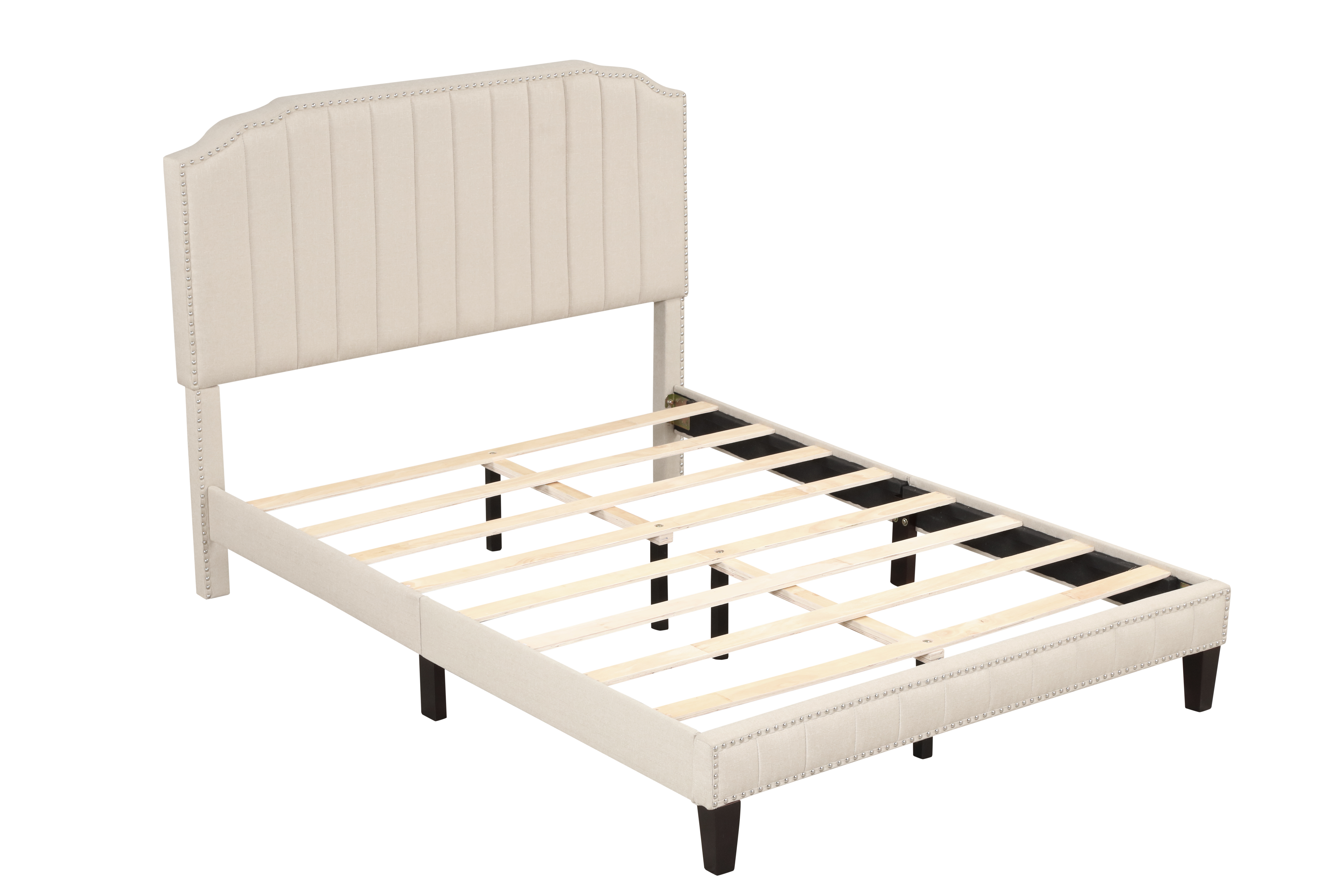 Infans Full Upholstered Bed Frame with linen fabric vertical lines ...