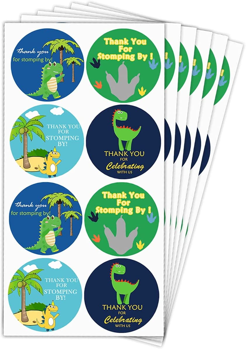 Dinosaur Thank You Stickers 2”Dinosaur Stomping Baby Shower Labels ...