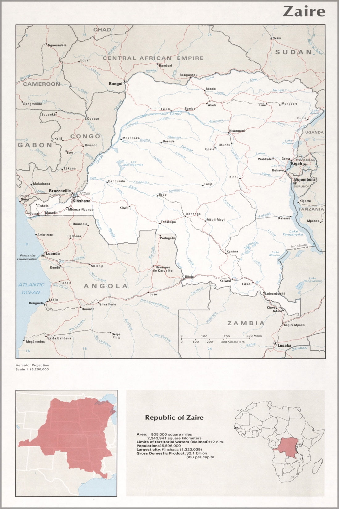 24"x36" Gallery Poster, cia map of Zaire 1976 - Walmart.com