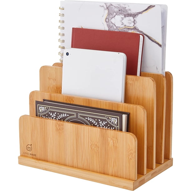 JumblWare Bamboo Desktop File Organizer, 4 Slot Wooden File Sorter ...