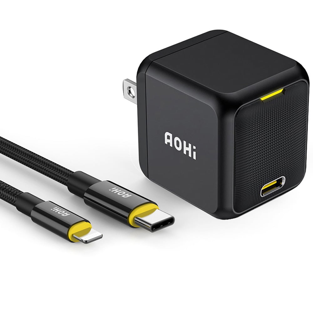 AOHI USB C Charger, 65W PD Fast Charger with 6ft USB C to Lightning Cable(MFi Certified), GaN ...