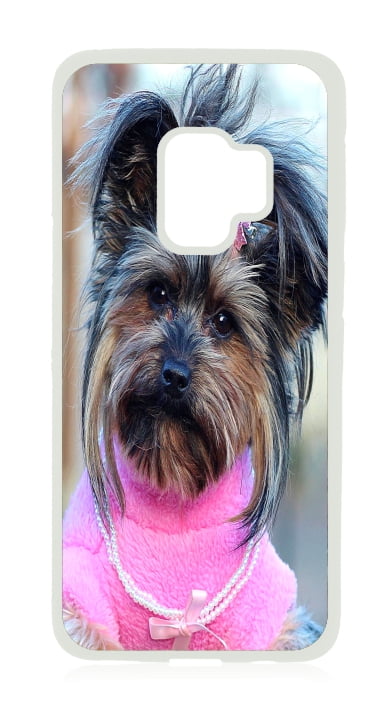 Yorkie Yorkshire Terrier Dog Dressed in Pink Design White Rubber Case ...