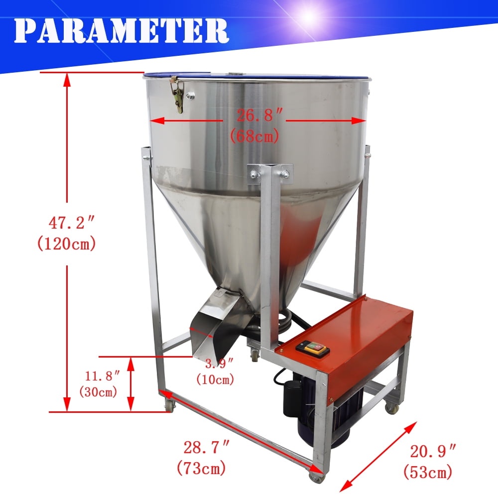 PreAsion Feed Mixer Granular Plastic Food Powder Mixer 100kg/220Lbs SS ...
