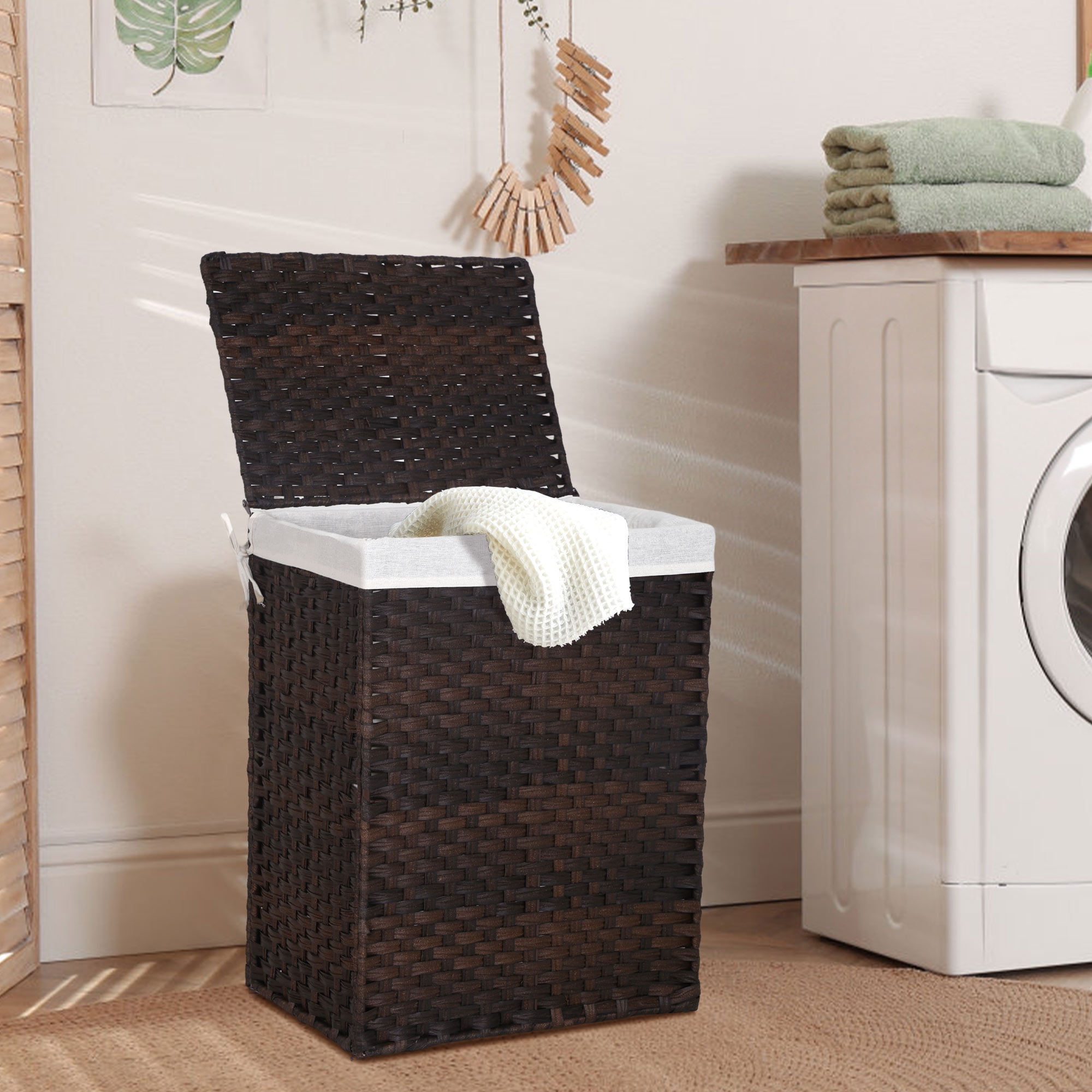 CL.HPAHKL Divided Laundry Hamper 90L/110L Synthetic Rattan Handwoven ...