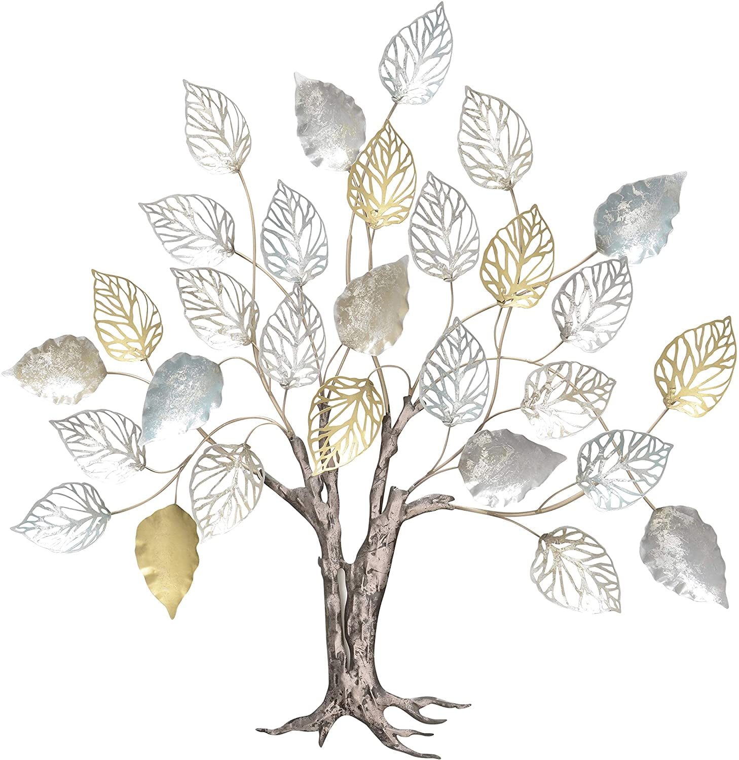 Tree of Life Metal Wall Decor, Rustic Brown, Metallic Silver and Gold ...