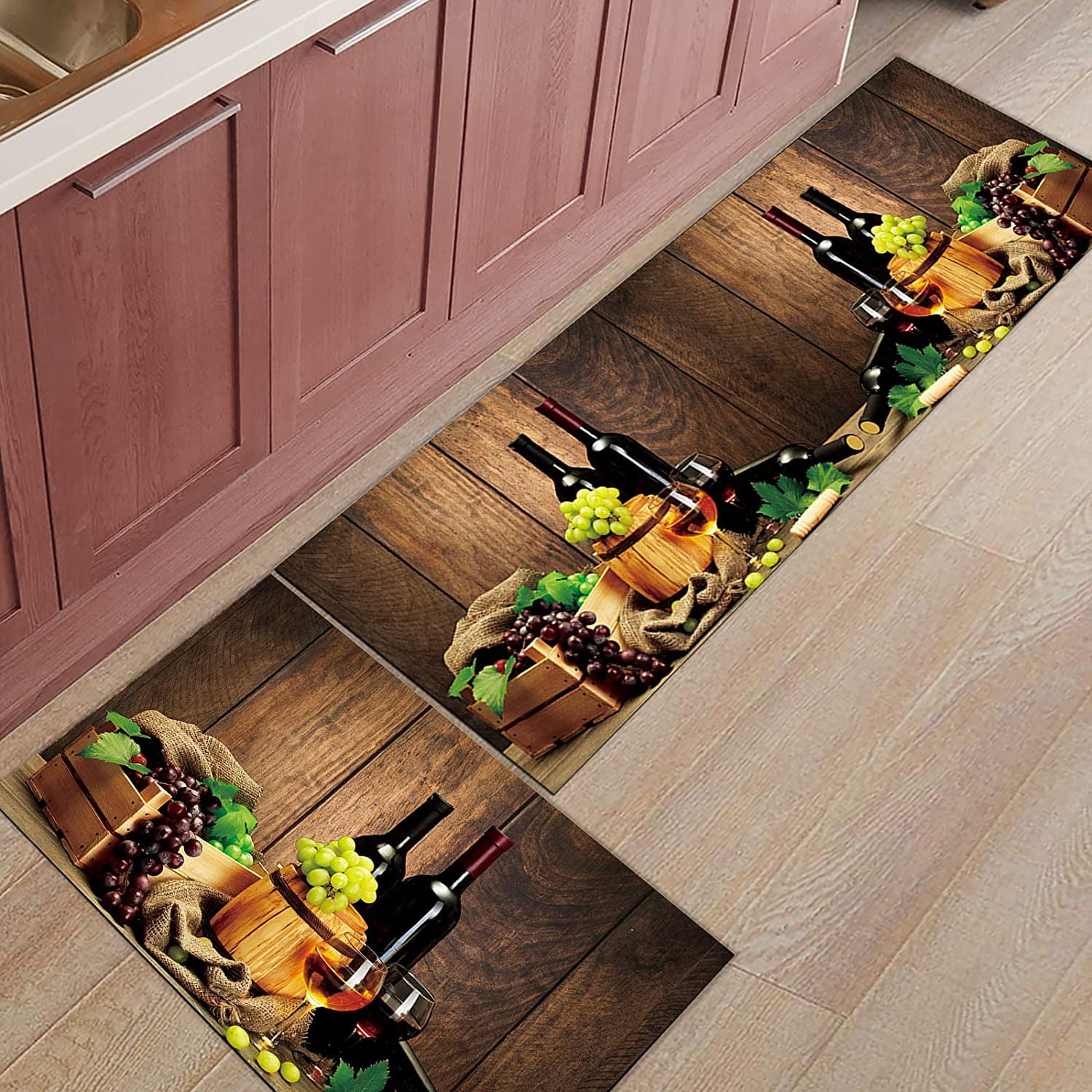Wine Kitchen Rugs Set of 2 Kitchen Mats Washable Non-Slip Kitchen ...