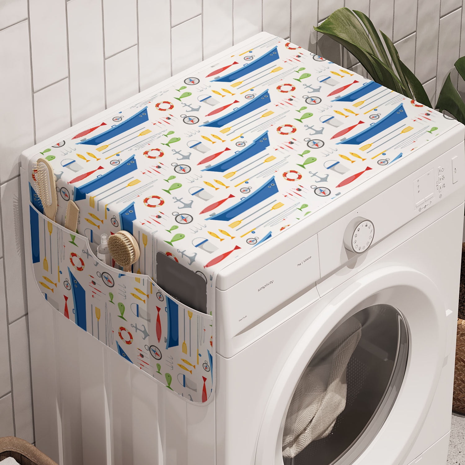 Marine Washing Machine Organizer, Cartoon Style Fishing Themed ...