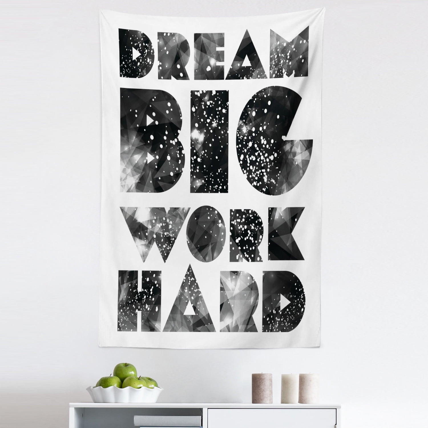 Indie Tapestry, Dream Big Work Hard Typography Design with Galaxy Outer ...