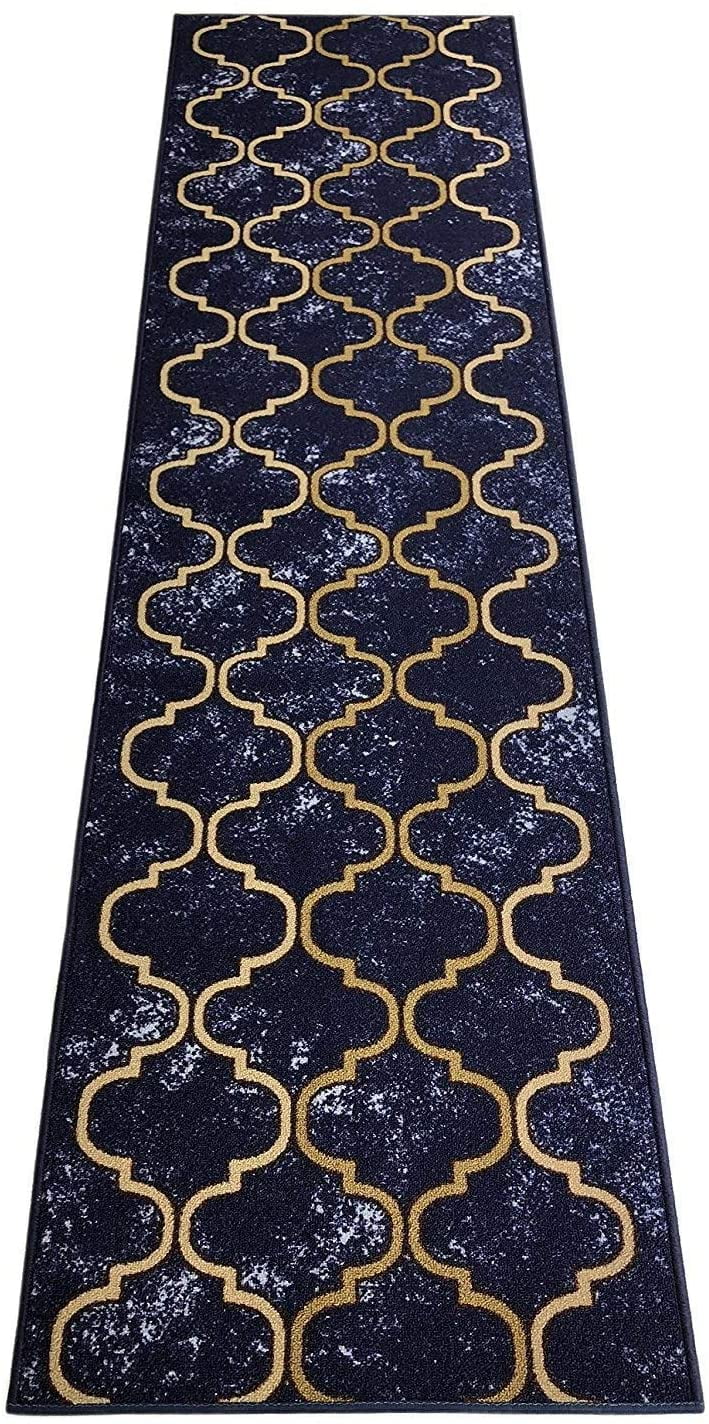 Moroccan Trellis Design Navy Blue Rug Runner Printed Slip Resistant ...