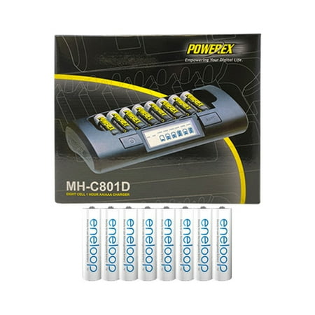 Powerex MH-C801D Eight Slot Smart Charger & 8 AA NiMH Panasonic (Sanyo ...