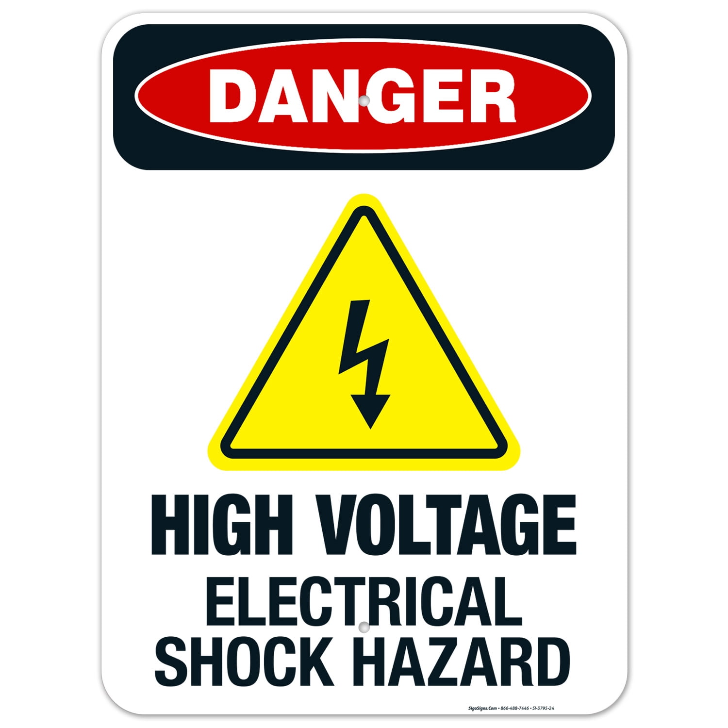 High Voltage Electrical Shock Hazard Sign, OSHA Danger Sign, 18x24 ...