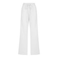 Owordtank Womens Summer Drawstring Waist Wide Leg Loose Cotton Linen