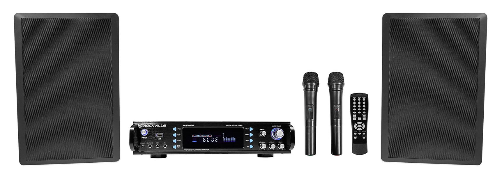 Rockville 1000W Bluetooth Receiver+(2) Wall Speakers+Mics 4 Restaurant ...